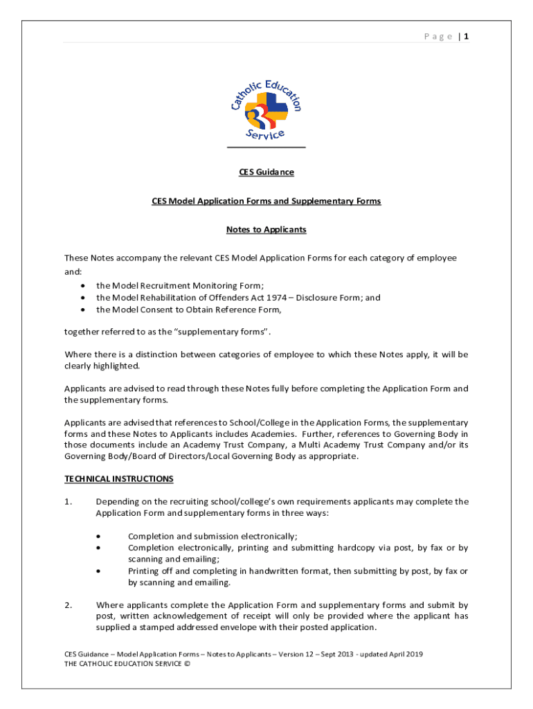 Fillable Online CES Model Application Forms and Supplementary Forms ...