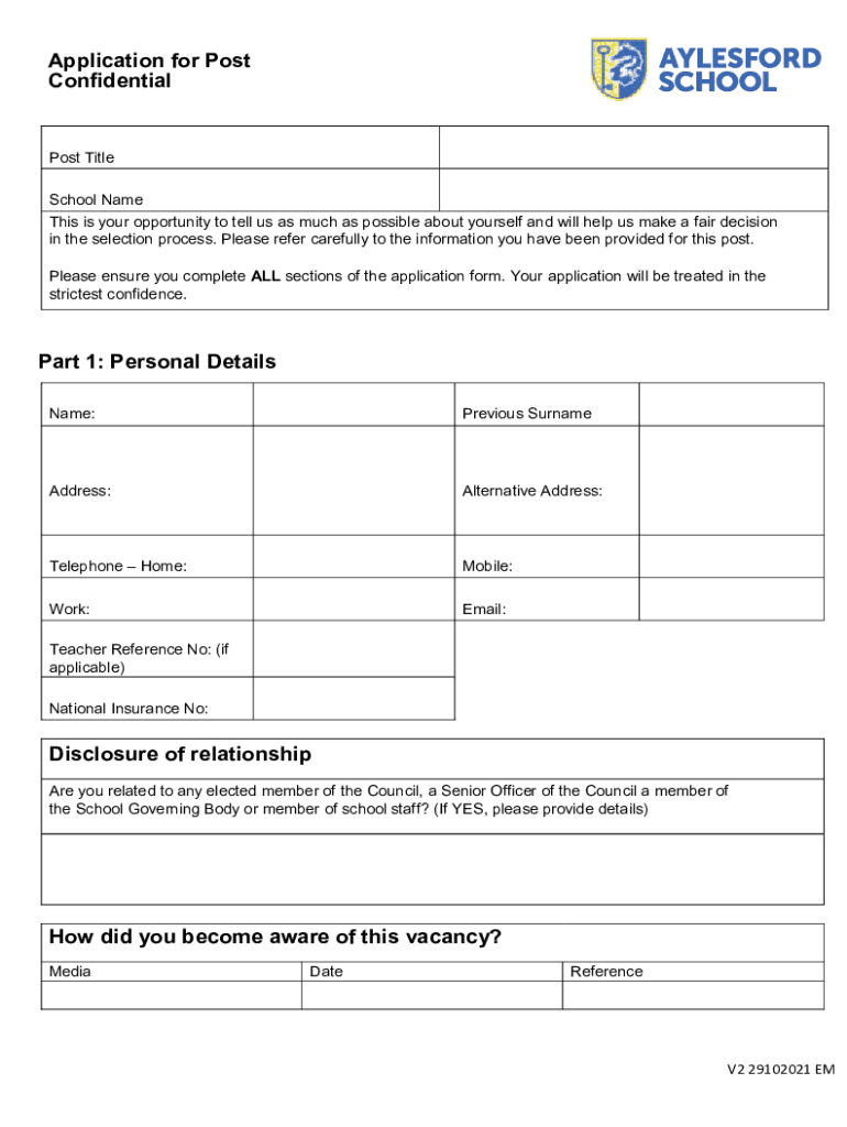 Fillable Online Application Form Confidential Post title Fax Email Print - pdfFiller