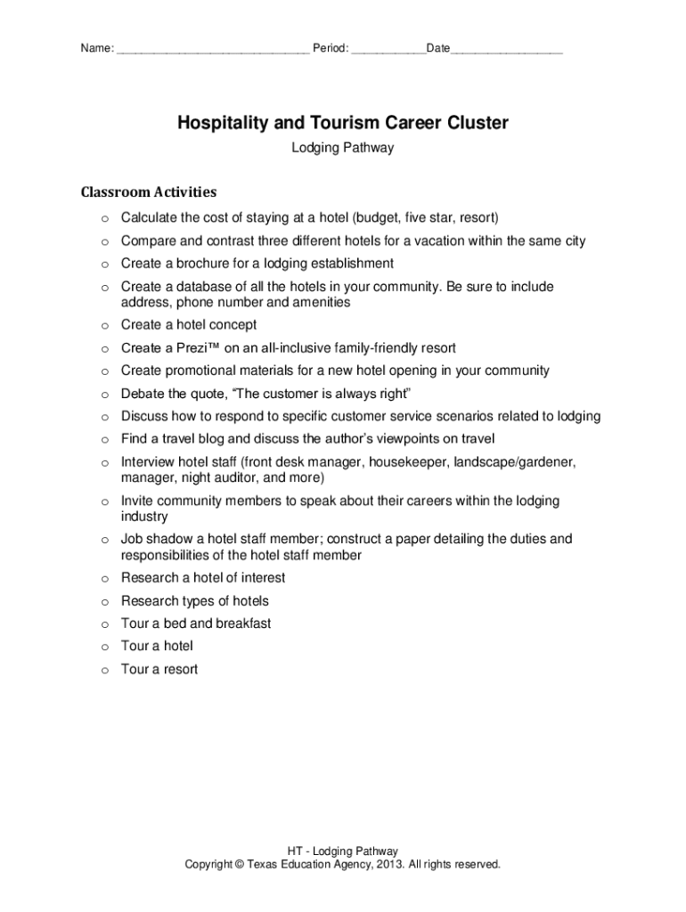 Fillable Online Hospitality & Tourism Unit Review/Test Flashcards Fax ...