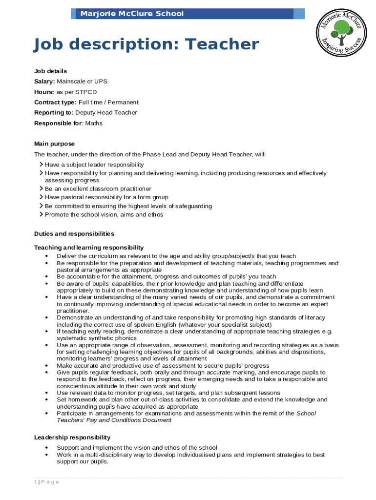 Roles and Responsibilities of Teaching Staff: In-depth Doc Template ...