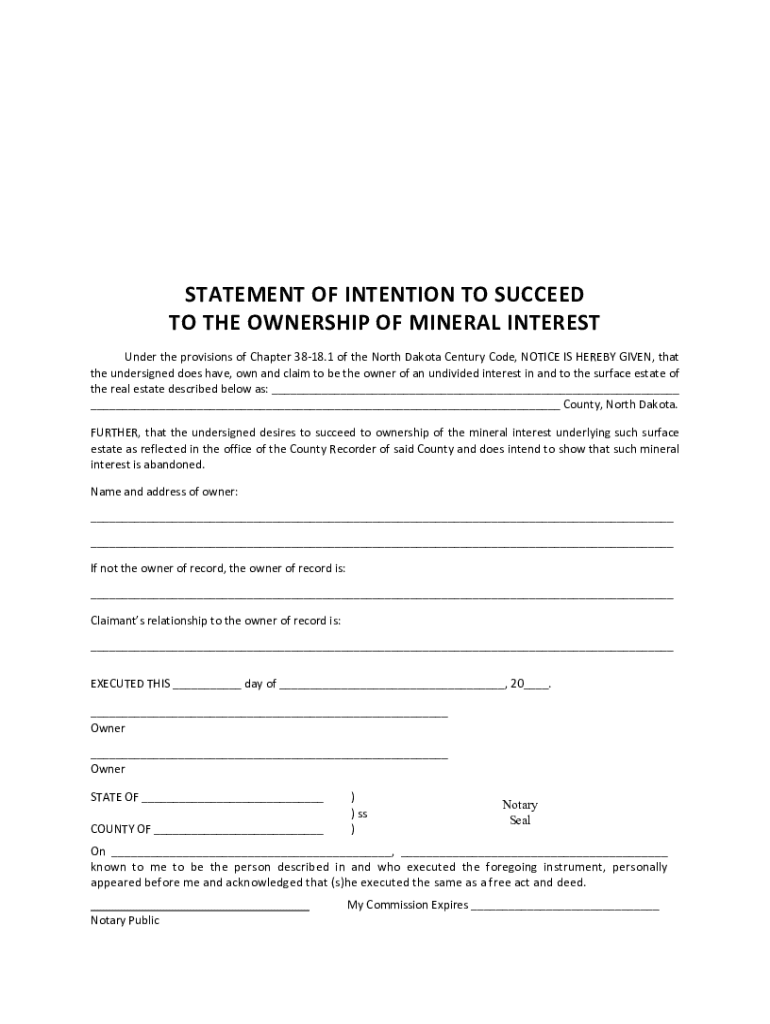 Fillable Online STATEMENT OF INTENTION TO SUCCEED TO THE ... Fax Email Print - pdfFiller