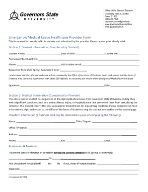 Fillable Online Emergency/Medical Leave Healthcare Provider Form Fax ...