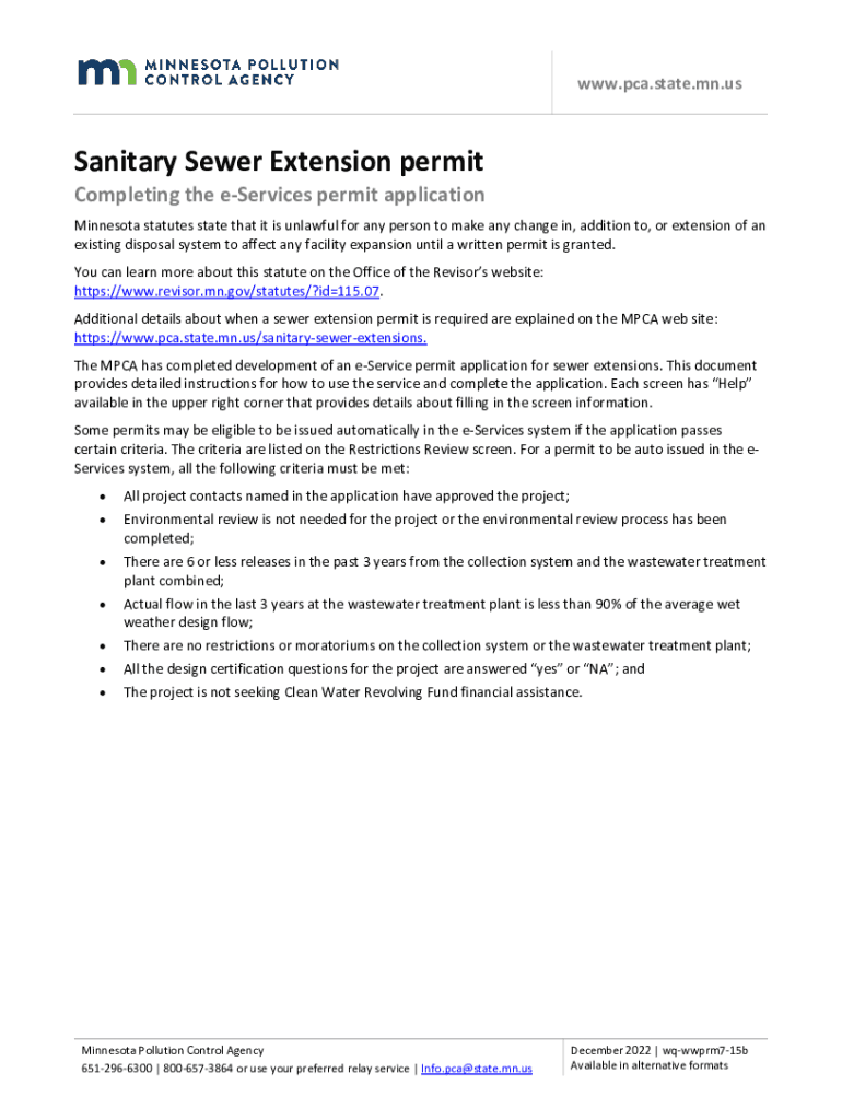Fillable Online Sanitary Sewer Extension Permit - Completing the e ...