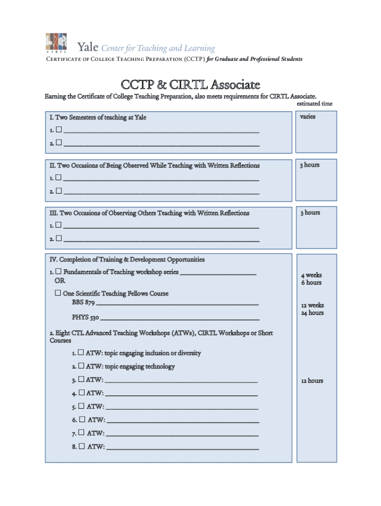 Fillable Online ctl yale CTL Certificate of College Teaching ...