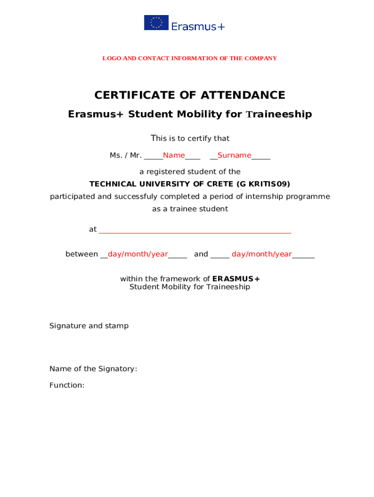Erasmus placement certificate of attendance mugla.doc Doc Template ...