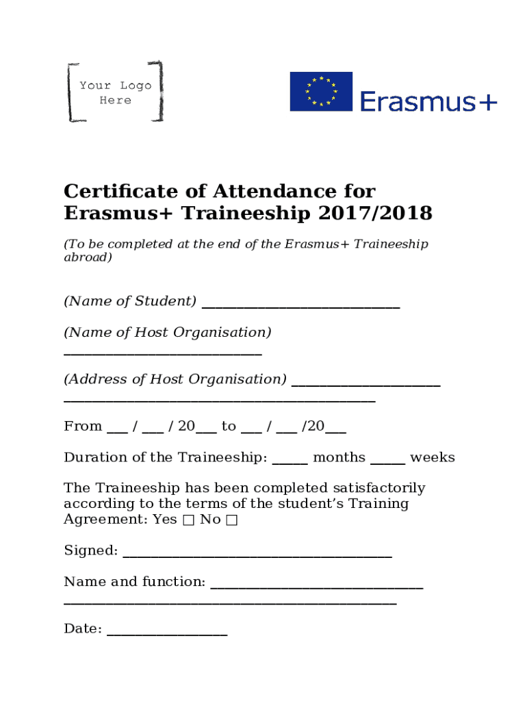 Certificate of Attendance - Traineeship Doc Template | pdfFiller