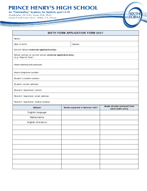 Fillable Online PHHS Sixth-Form-Application-Form-2021 - AMD - With ...