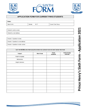 Fillable Online APPLICATION FORM FOR CURRENT PHHS STUDENTS Fax Email ...