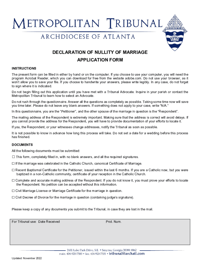 Fillable Online Declaration of Nullity FAQsArchdiocese of Boston Fax ...