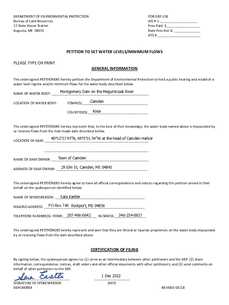 Fillable Online DEP Water Level Petition Form Fax Email Print - pdfFiller