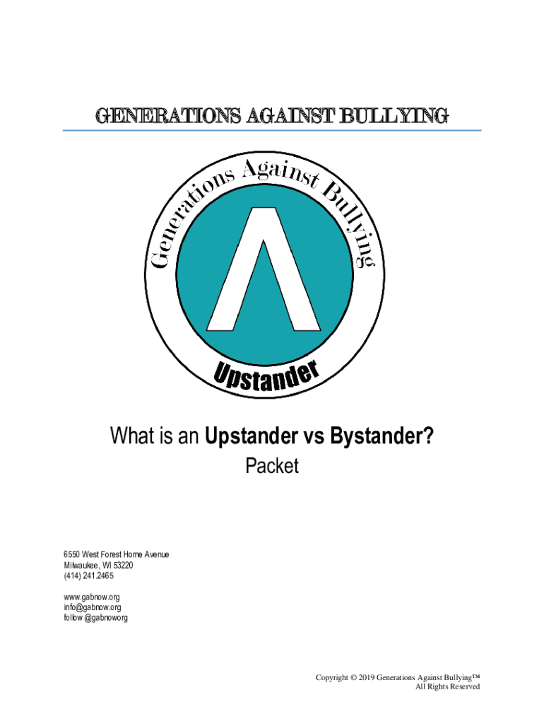Fillable Online Bullying Upstanders - Be a Bystander No More! Fax Email ...