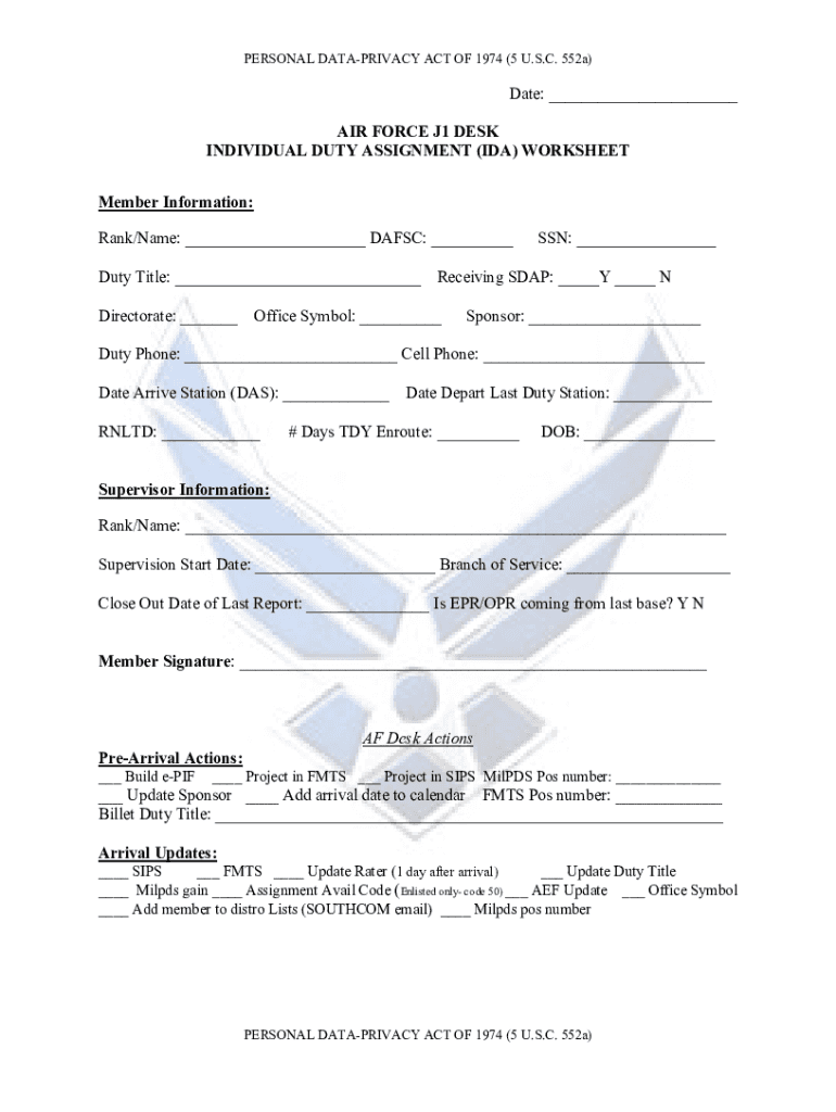 Fillable Online IDA Worksheet Fax Email Print - pdfFiller