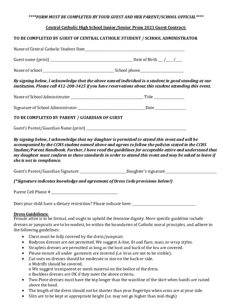 Fillable Online form must be completed by your guest and her parent/ ... Fax Email Print - pdfFiller
