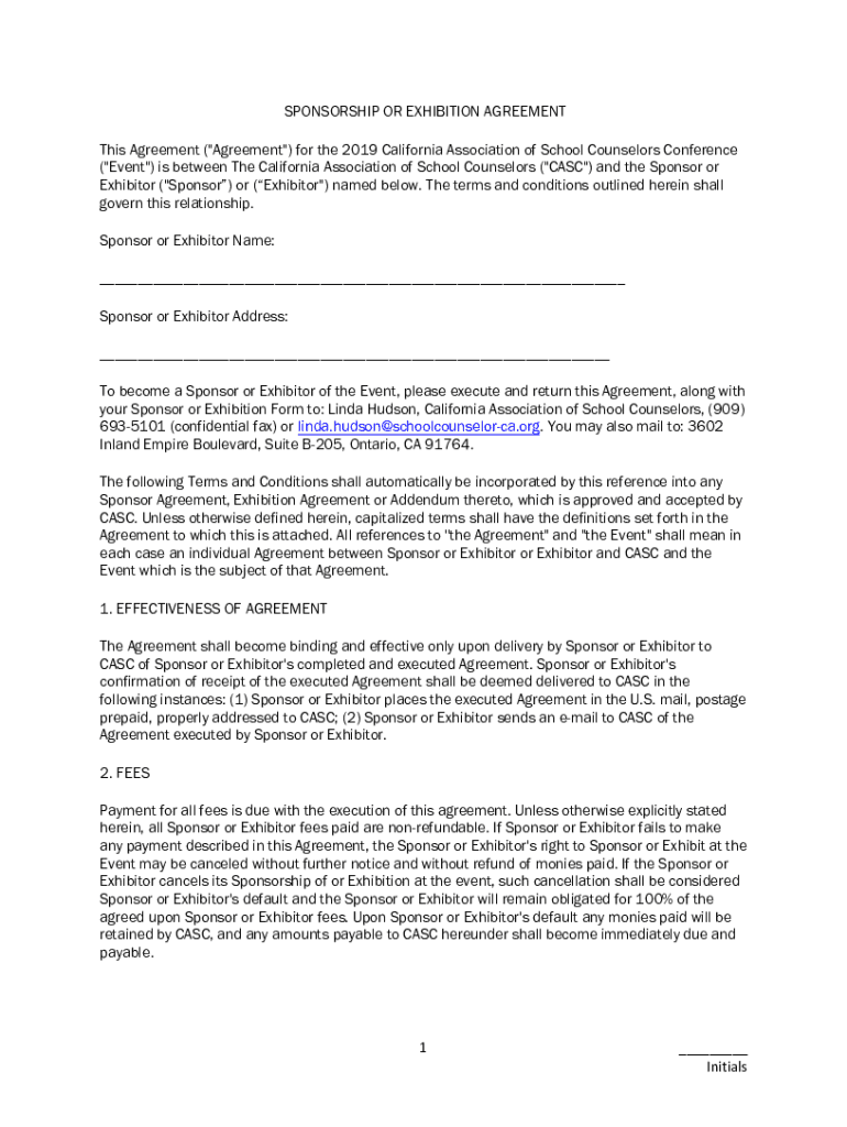Fillable Online sponsorship or exhibition agreement Fax Email Print ...