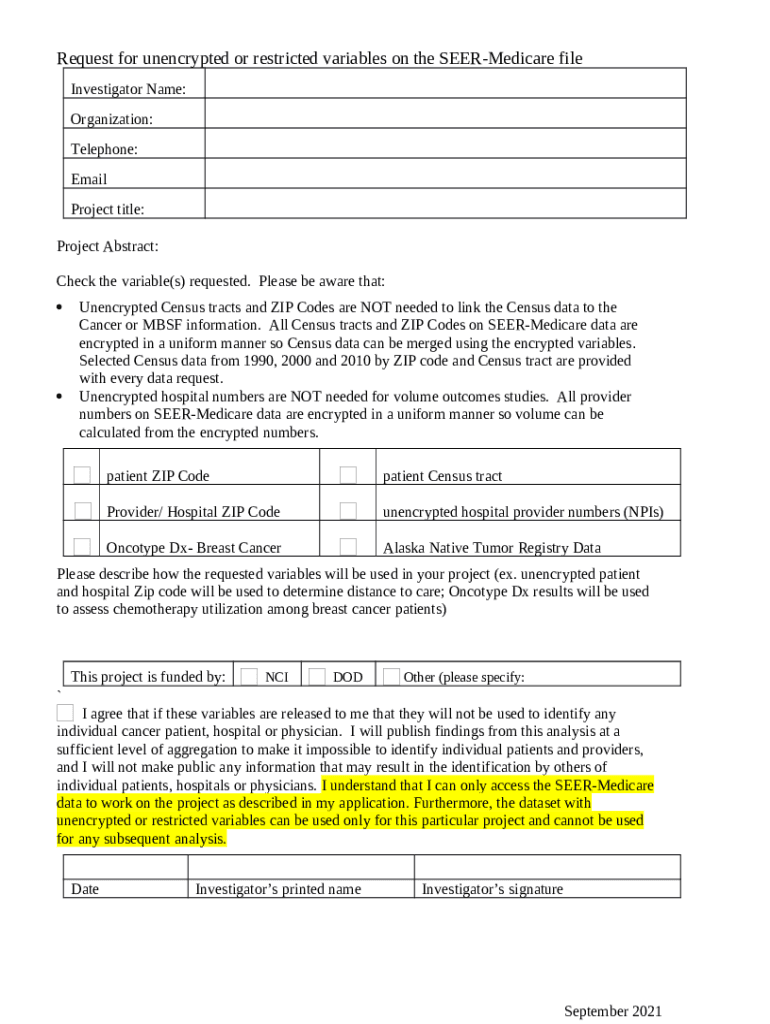Request for restricted or encrypted variables on the SEER- ... Doc Template | pdfFiller