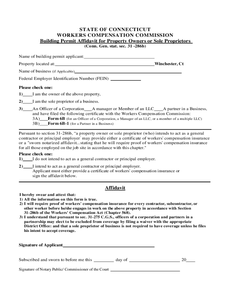 Fillable Online Workers Compensation Affidavit - Ci.milford.ct.us Fax ...