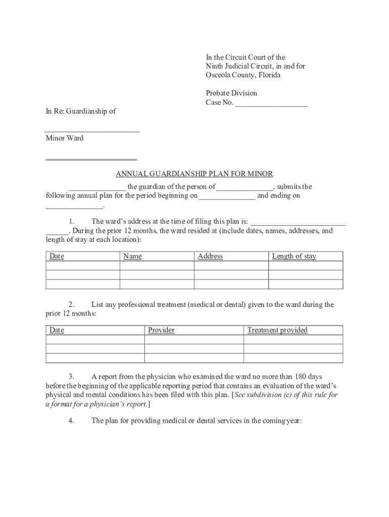Fillable Online Annual Guardianship Plan of Minor Fax Email Print ...