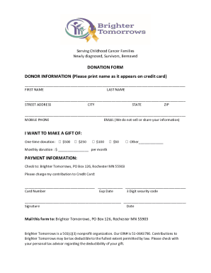 Fillable Online DONATION FORM DONOR INFORMATION (Please print ... Fax ...