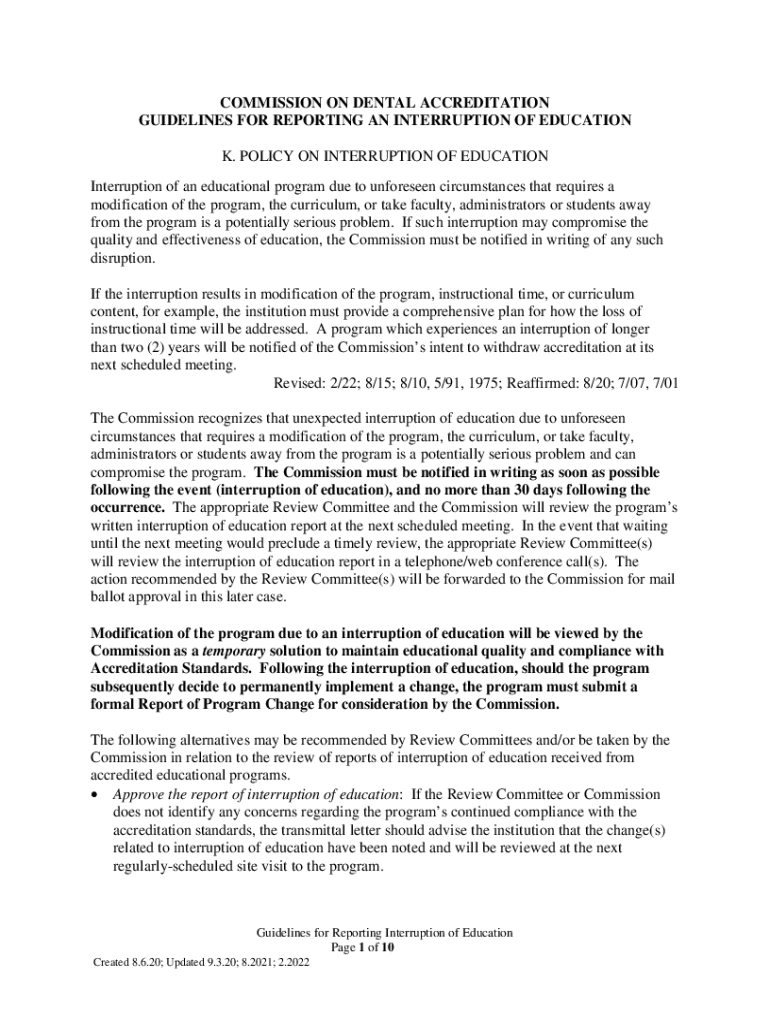 Fillable Online CODA: Guidelines for Reporting an Interruption of ...