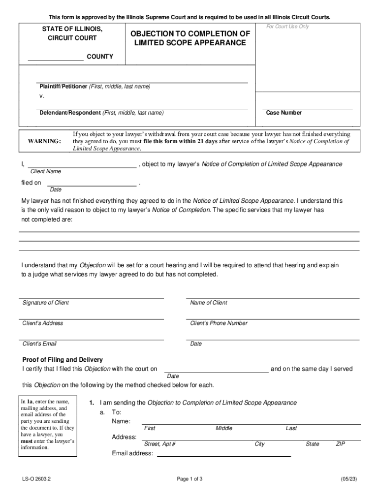 Fillable Online Illinois Standardized Forms - Approved - OBJECTION TO ...