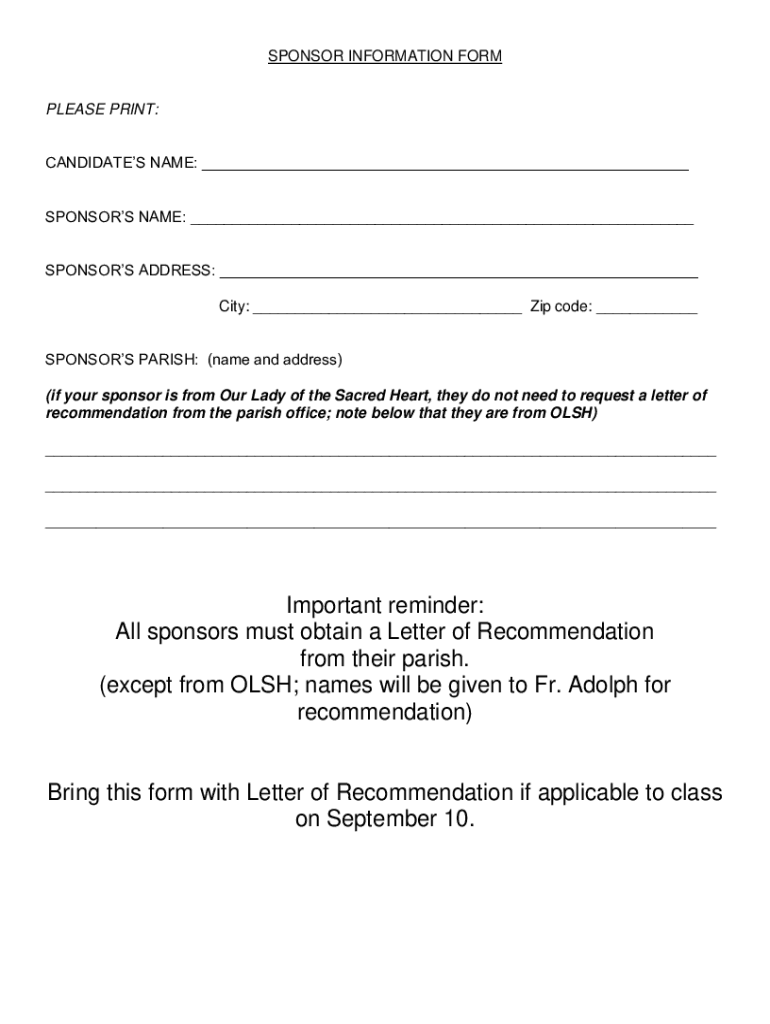 Fillable Online SPONSOR INFORMATION FORM Fax Email Print - pdfFiller
