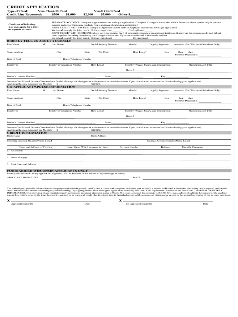 Fillable Online Credit Card Application Form Template Fax Email Print ...