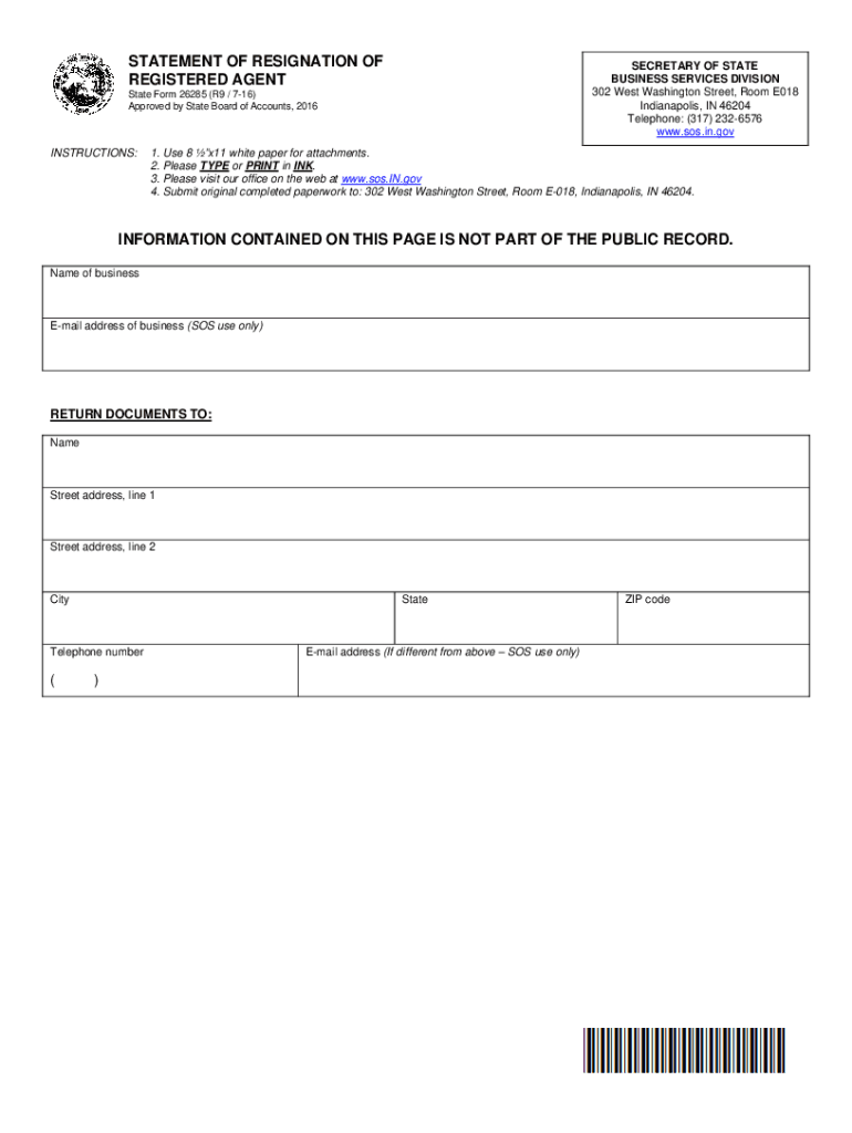 Fillable Online statement of resignation of registered agent Fax Email ...