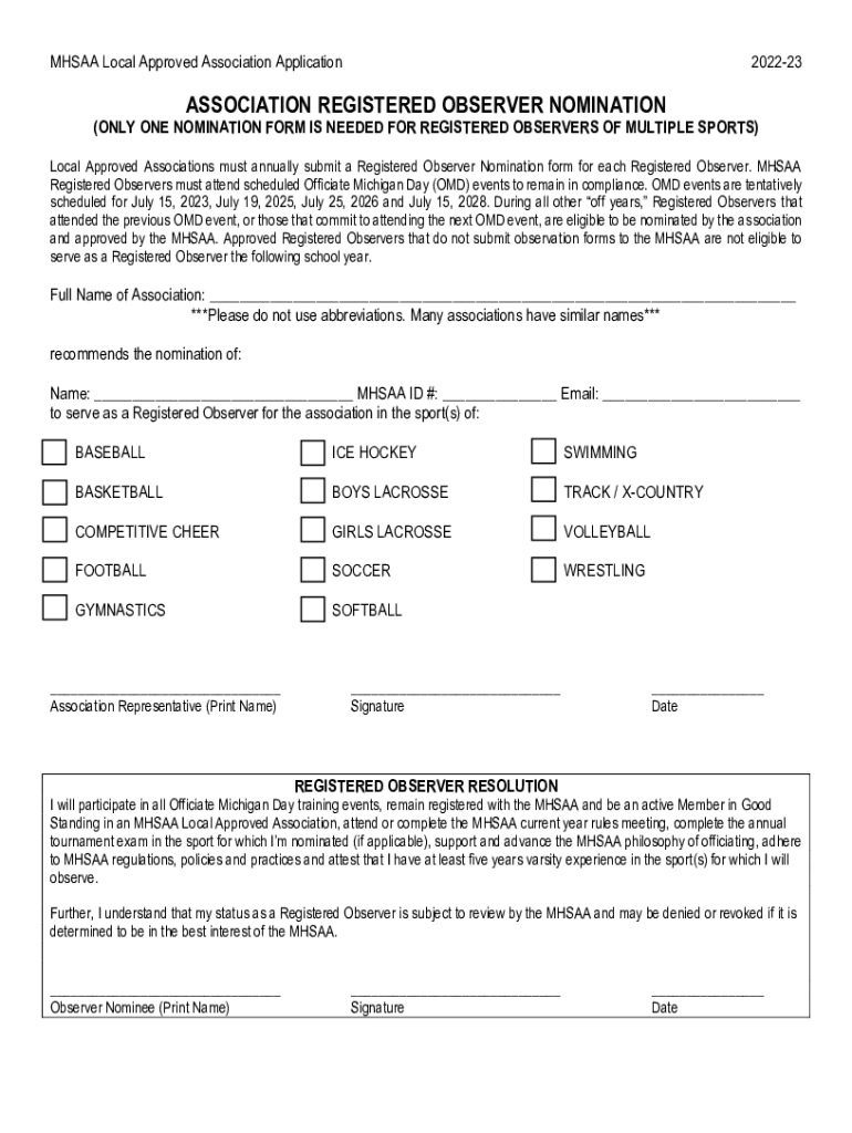 Fillable Online MHSAA Local Approved Association Application Fax Email ...