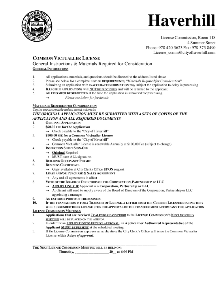 Fillable Online COMMON VICTUALLER'S LICENSE Fax Email Print - pdfFiller