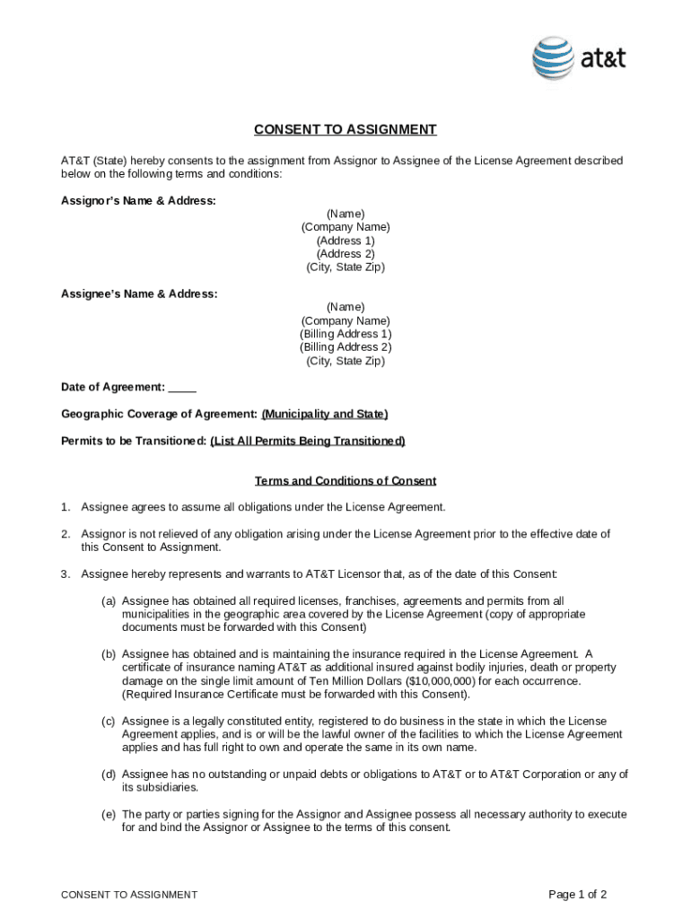 Request for Consent to Assignment of Contract Template Doc Template | pdfFiller