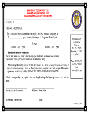 Fillable Online Hotel/motel transient occupancy tax waiver Fax Email ...