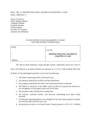 MOTION FOR FINAL DECREE IN CHAPTER 11 CASE Doc Template | pdfFiller