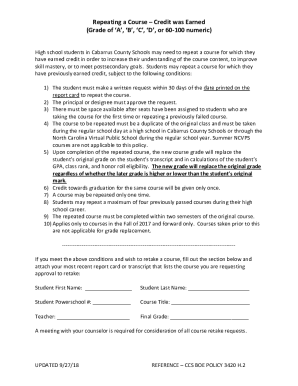 Fillable Online Northwest Cabarrus High School Course Repeat Form Fax ...