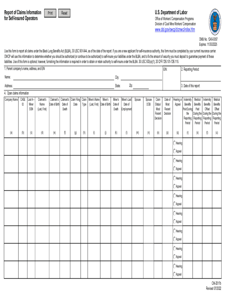 Fillable Online Report of Claims Information for Self-Insured Operators ...
