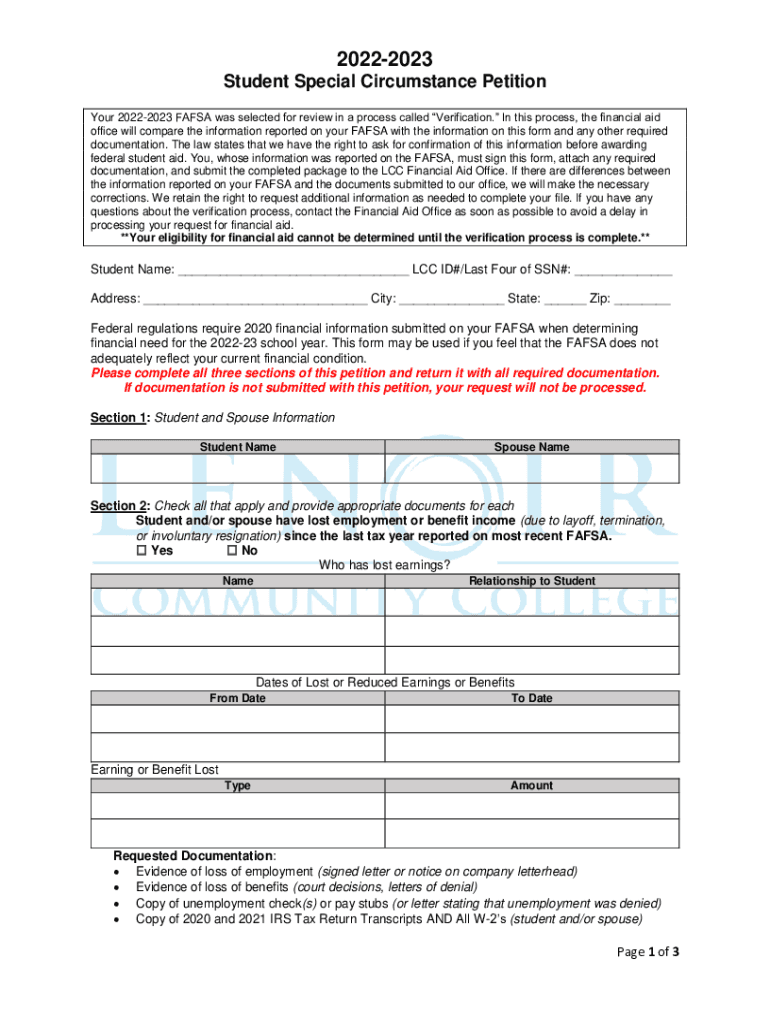 Fillable Online Student Special Circumstance Petitition Fax Email Print - pdfFiller