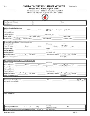 Fillable Online ONEIDA COUNTY HEALTH DEPARTMENT Animal Bite Fax Email ...