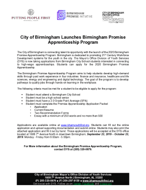 Fillable Online Birmingham Promise Apprenticeship Program Application. ... Fax Email Print ...