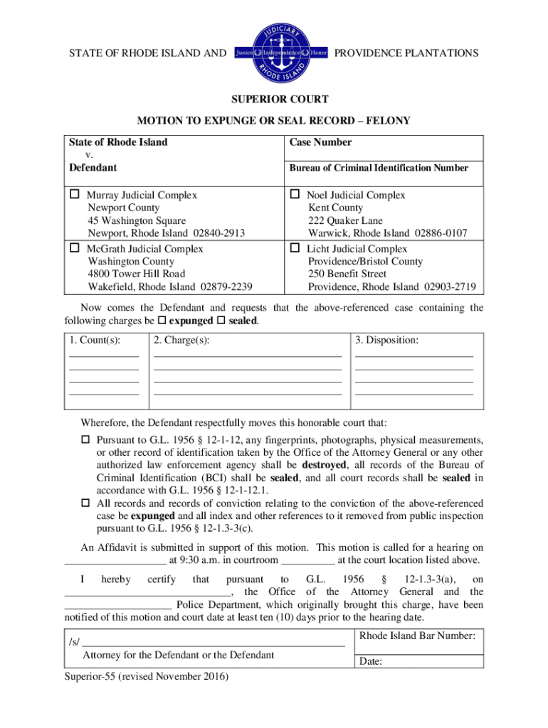 Fillable Online Motion and Affidavit to Expunge or Seal Record - Felony ...