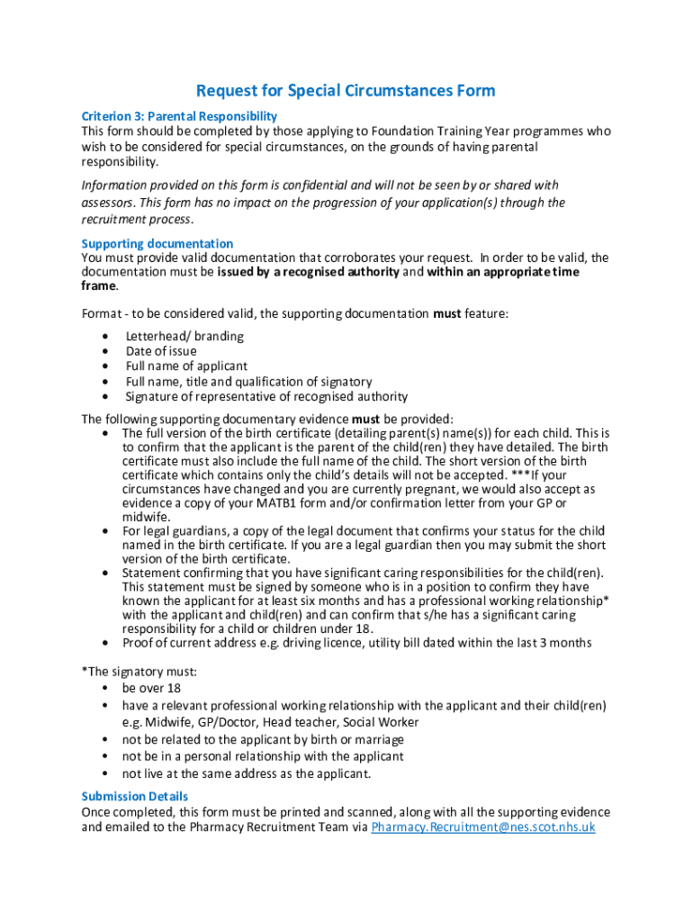 Fillable Online Request for Special Circumstances Form Fax Email Print ...