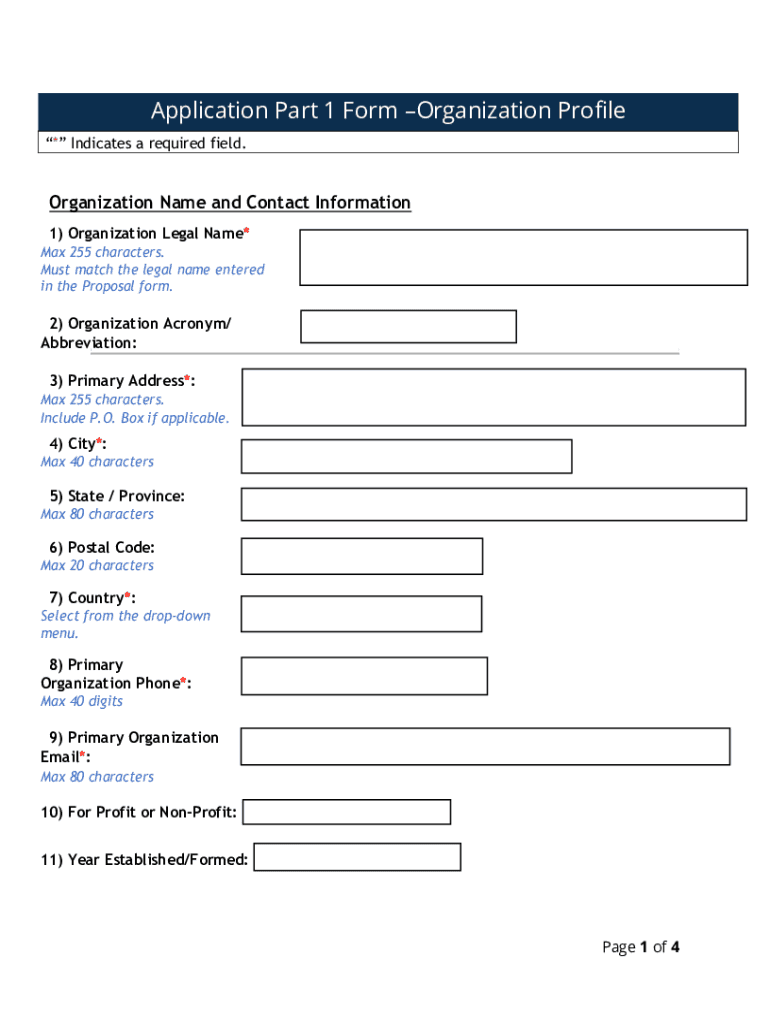 Fillable Online Application Part 1 Form Organization Profile Fax Email Print - pdfFiller