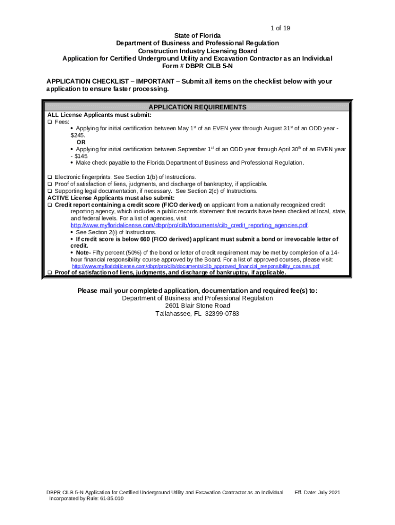 DBPR CILB 5-N - Certified Contractor as an Individual (Underground ...