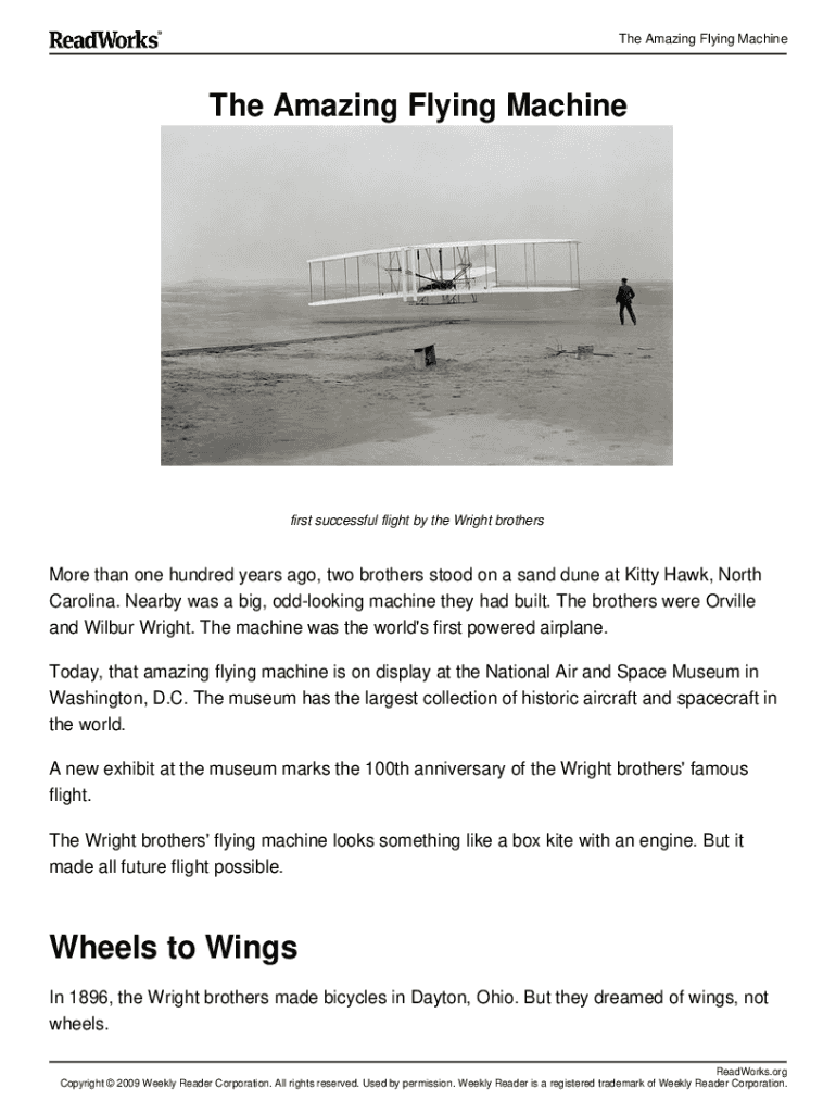 Fillable Online 115 Years Ago: Wright Brothers Make History at Kitty ...