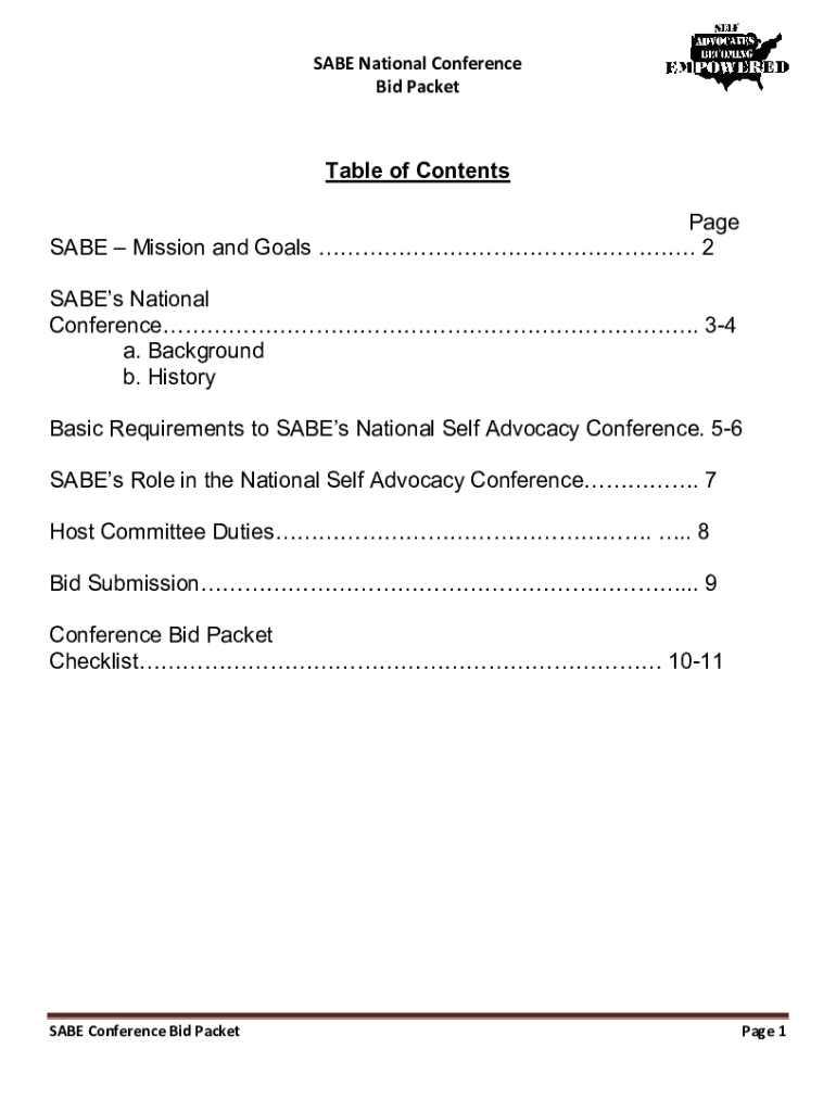 Fillable Online SABE National Conference Bid Packet Fax Email Print ...