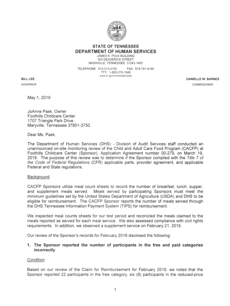 Fillable Online Fillable Online department of human services - TN.gov ...