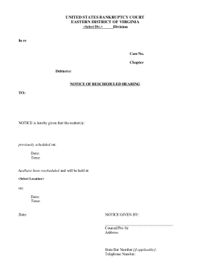 Fillable Online NOTICE OF RESCHEDULED HEARING Fax Email Print - pdfFiller