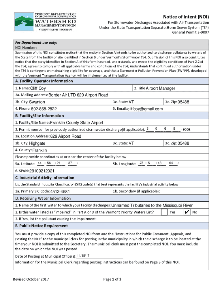 Fillable Online For Stormwater Discharges Associated with Air Transportation Fax Email Print ...