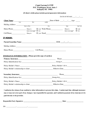 Fillable Online Therapist Cami Larson LCSW Building relationship and ... Fax Email Print - pdfFiller