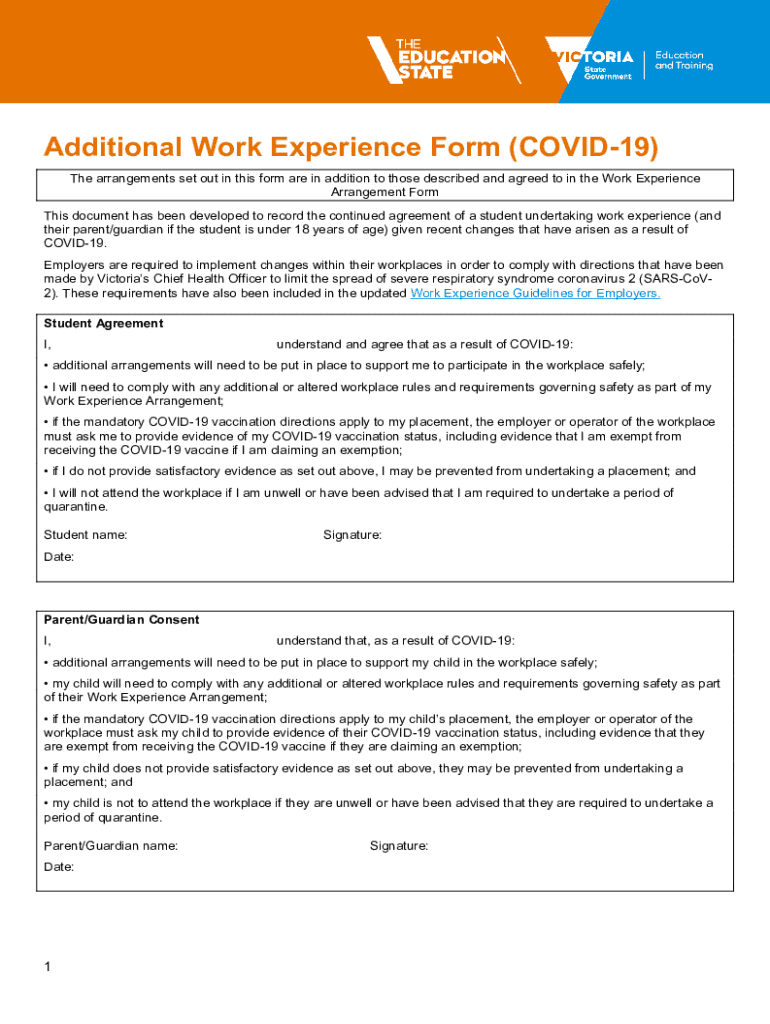 Fillable Online Additional Work Experience Form (COVID-19) Fax Email Print - pdfFiller
