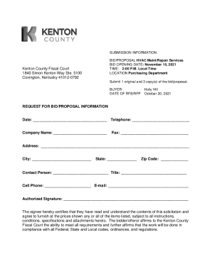 Fillable Online SUBMISSION INFORMATION BID/PROPOSAL HVAC ... Fax Email ...