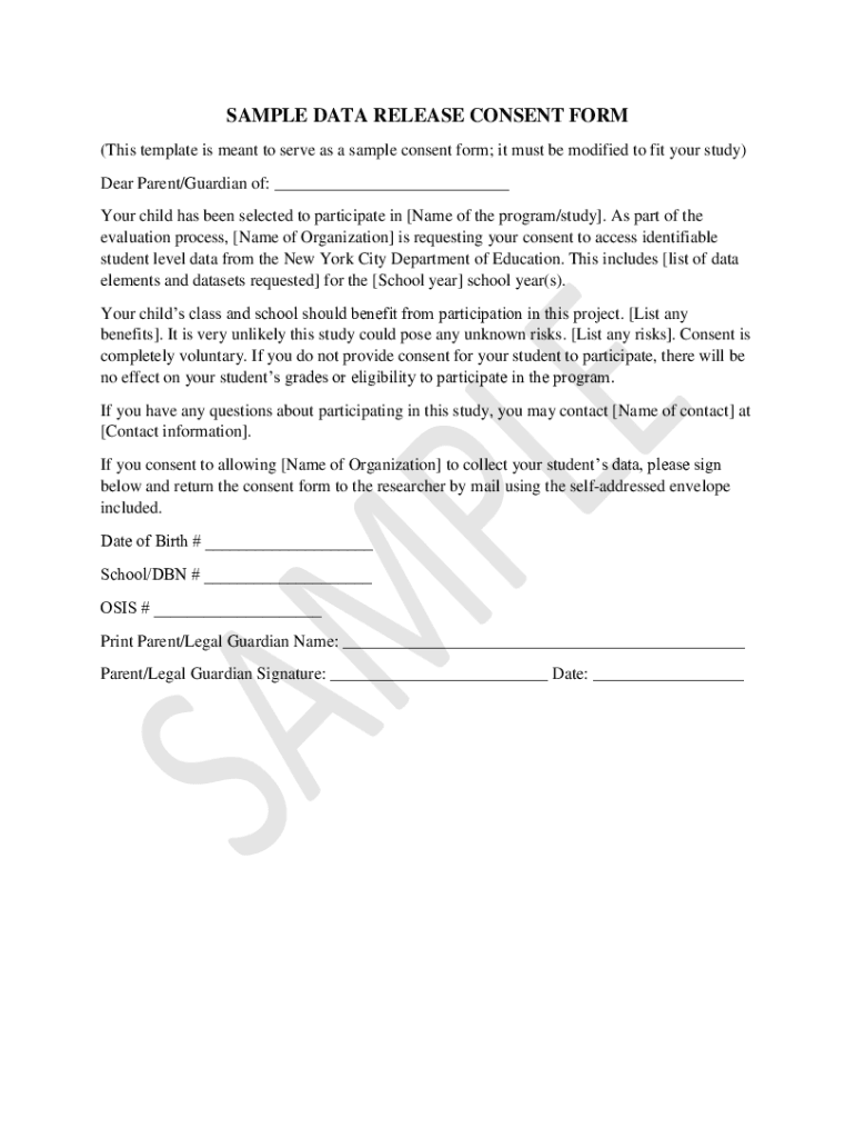 Fillable Online Sample Data Release Consent Form. Template Fax Email Print - pdfFiller